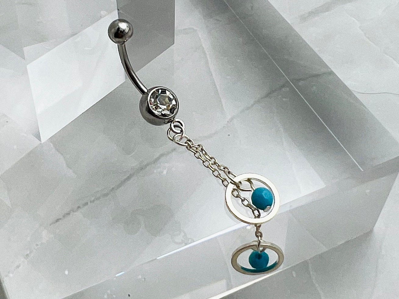 Hoop Dangle Belly Ring Implant Grade Surgical Steel Belly Button Blue ...