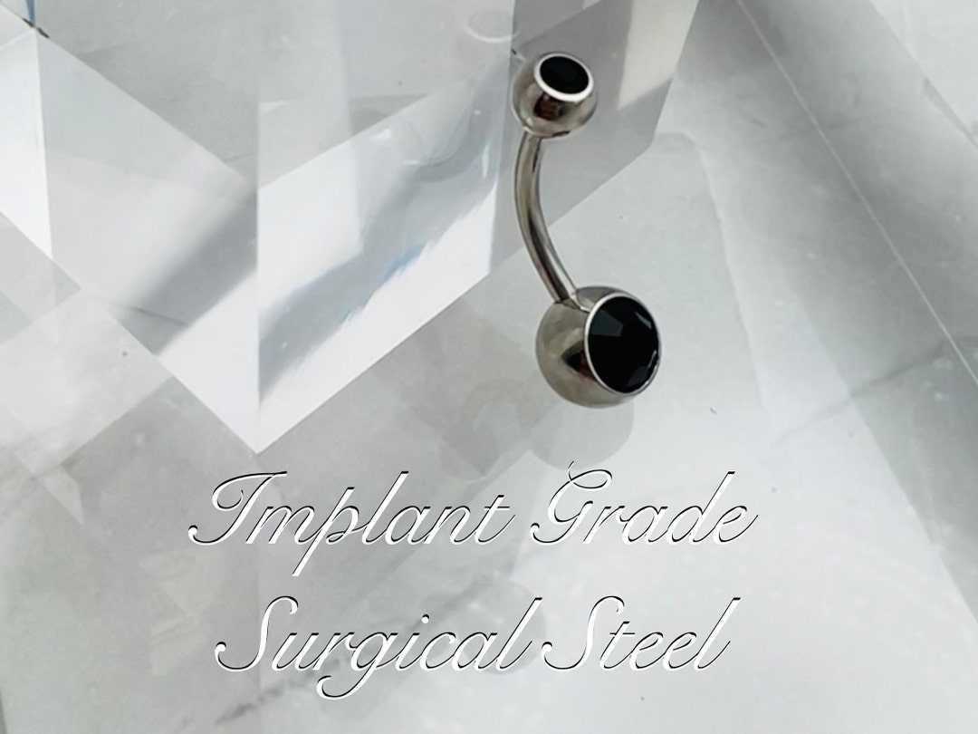 14G Implant Grade Surgical Steel Belly Button Navel Ring Black Gem - Etsy
