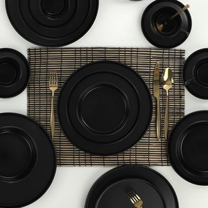 Black Dinnerware Set, Dinner Set, Dish Set, Black Plate, Tea Cup - Etsy