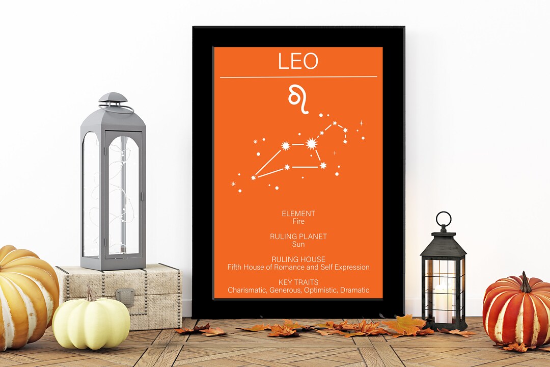 Leo Zodiac Star Sign Wall Art Print Including Element Ruling Planet ...
