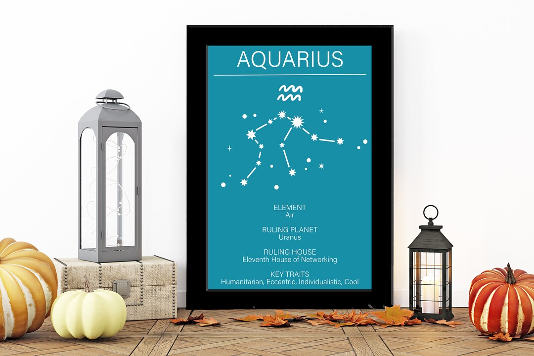 Aquarius Zodiac Star Sign Wall Art Print Including Element Ruling ...