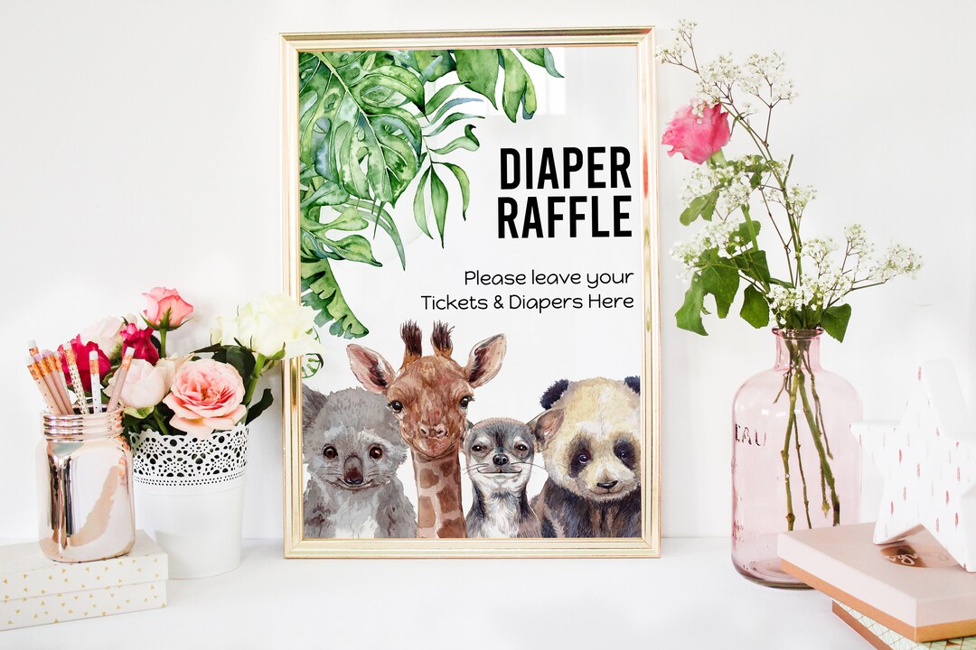 Windel Tombola Karten und Zeichen Baby Shower Spiel druckbare tropische ...