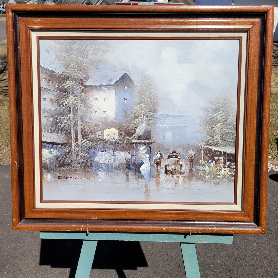 Signed R. Saimon Oil on Canvas French Impressionist Street Scene 31" X ...