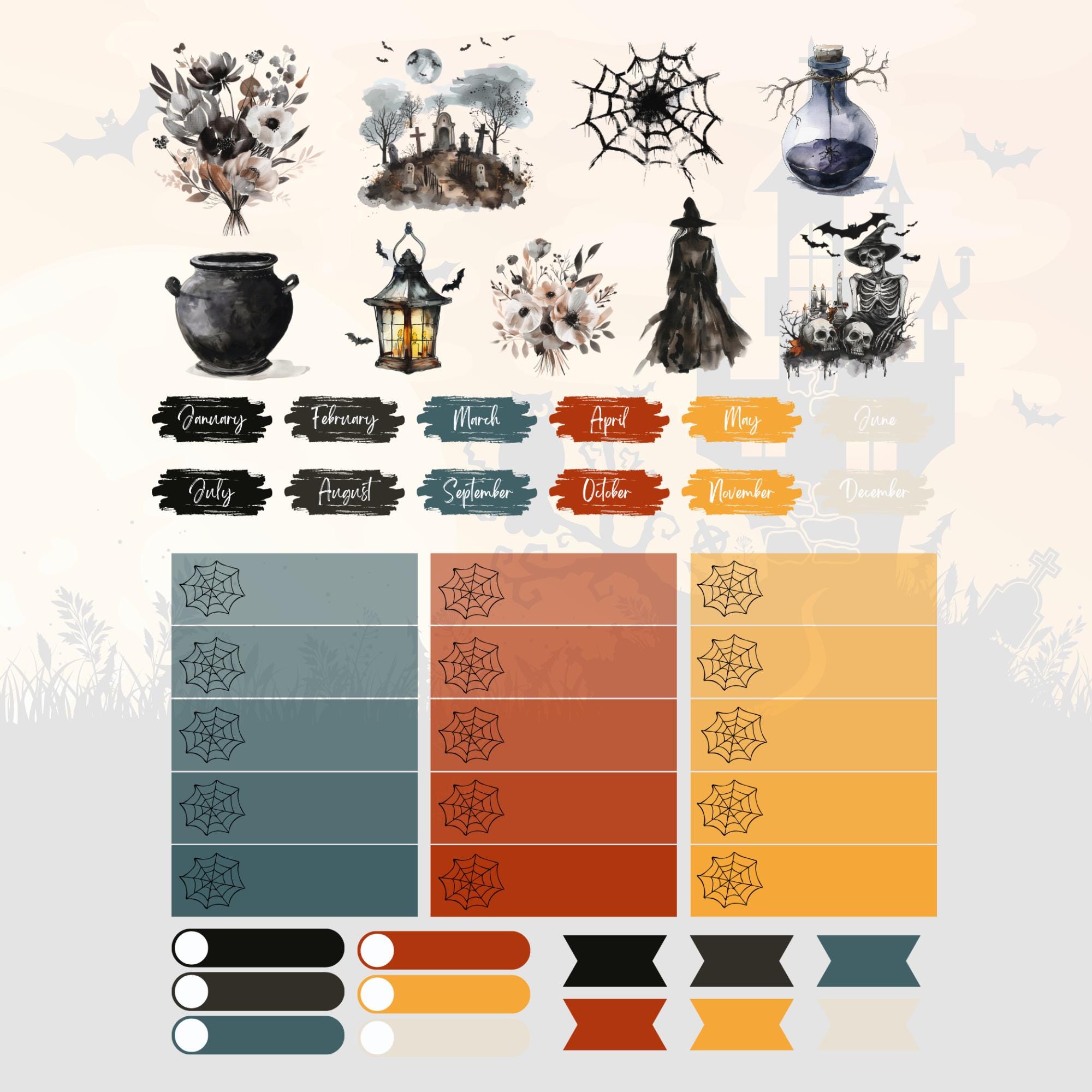 Halloween Goodnotes Stickers, Digital Journaling, iPad Planner (PNG) - Etsy