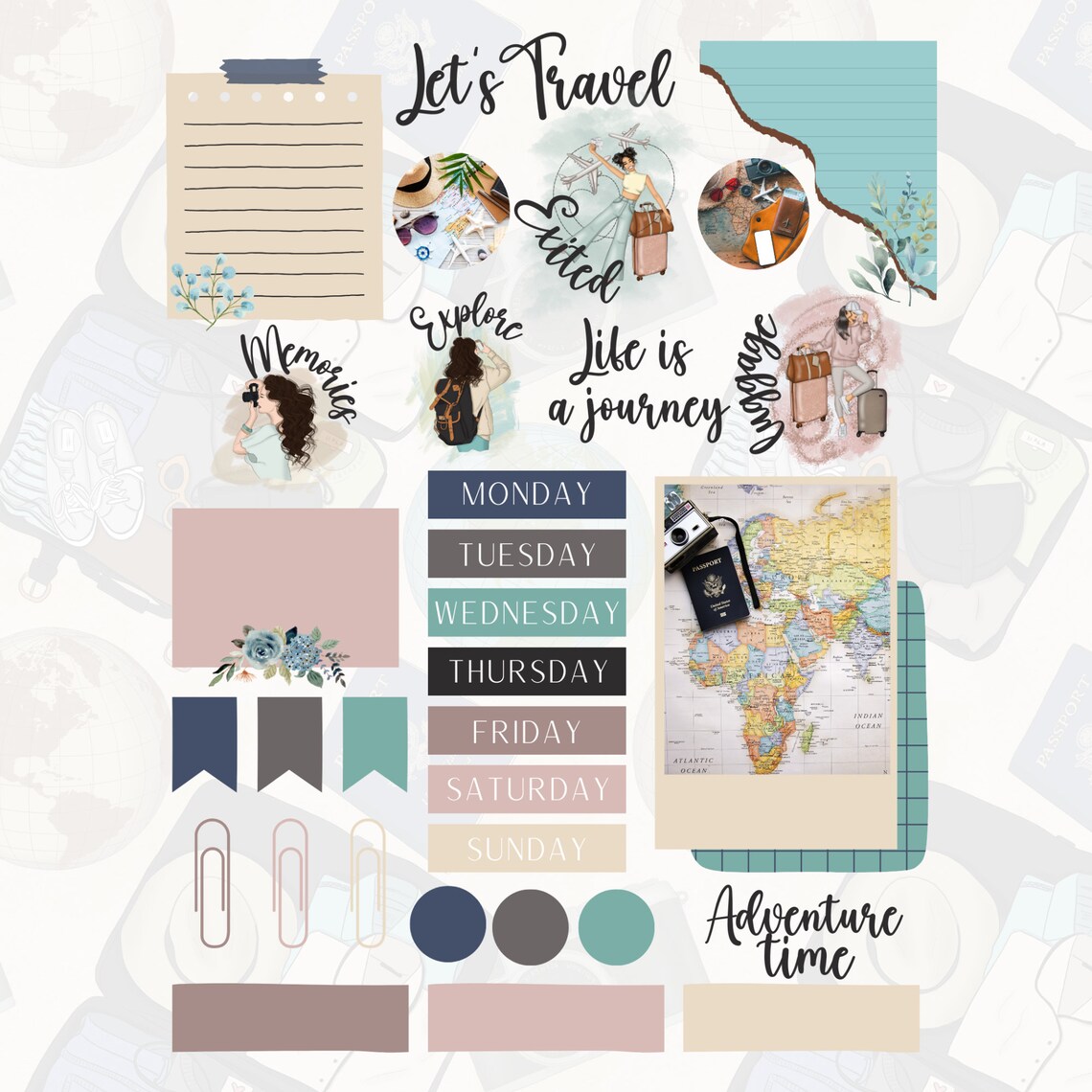 Travel Digital Stickers, Goodnotes Planner Stickers (250+ PNG) - Etsy