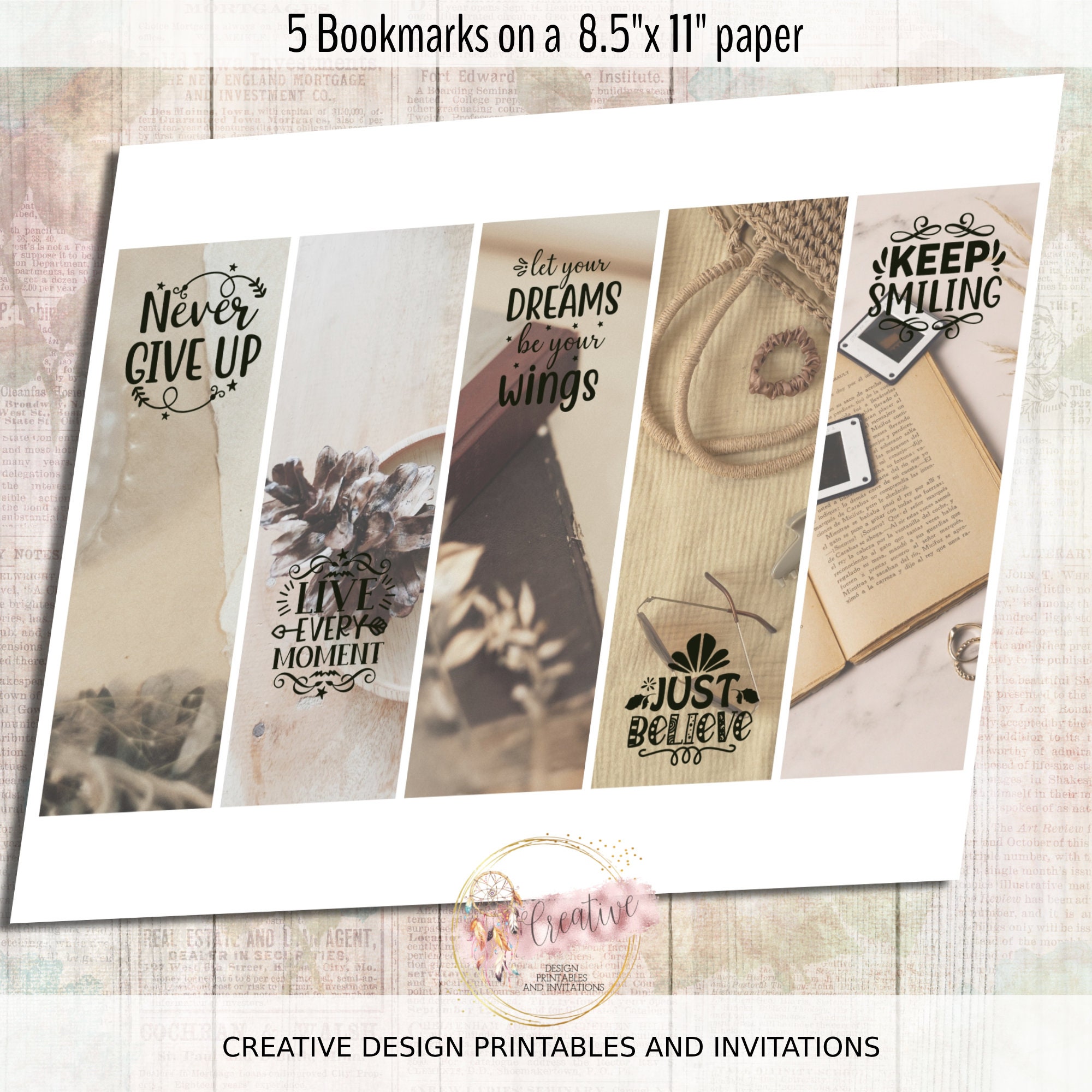 NEUTRAL and Beige AESTHETIC Printable BOOKMARKS Set of 5,instant ...