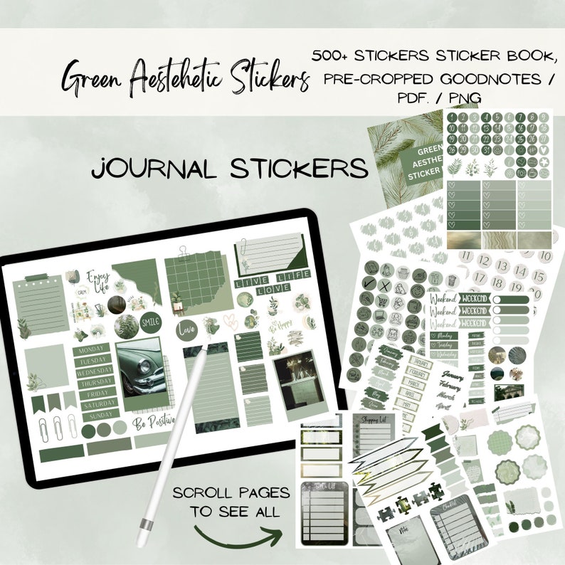 GREEN Aesthetic GOODNOTES STICKERS Digital Stickers Green - Etsy