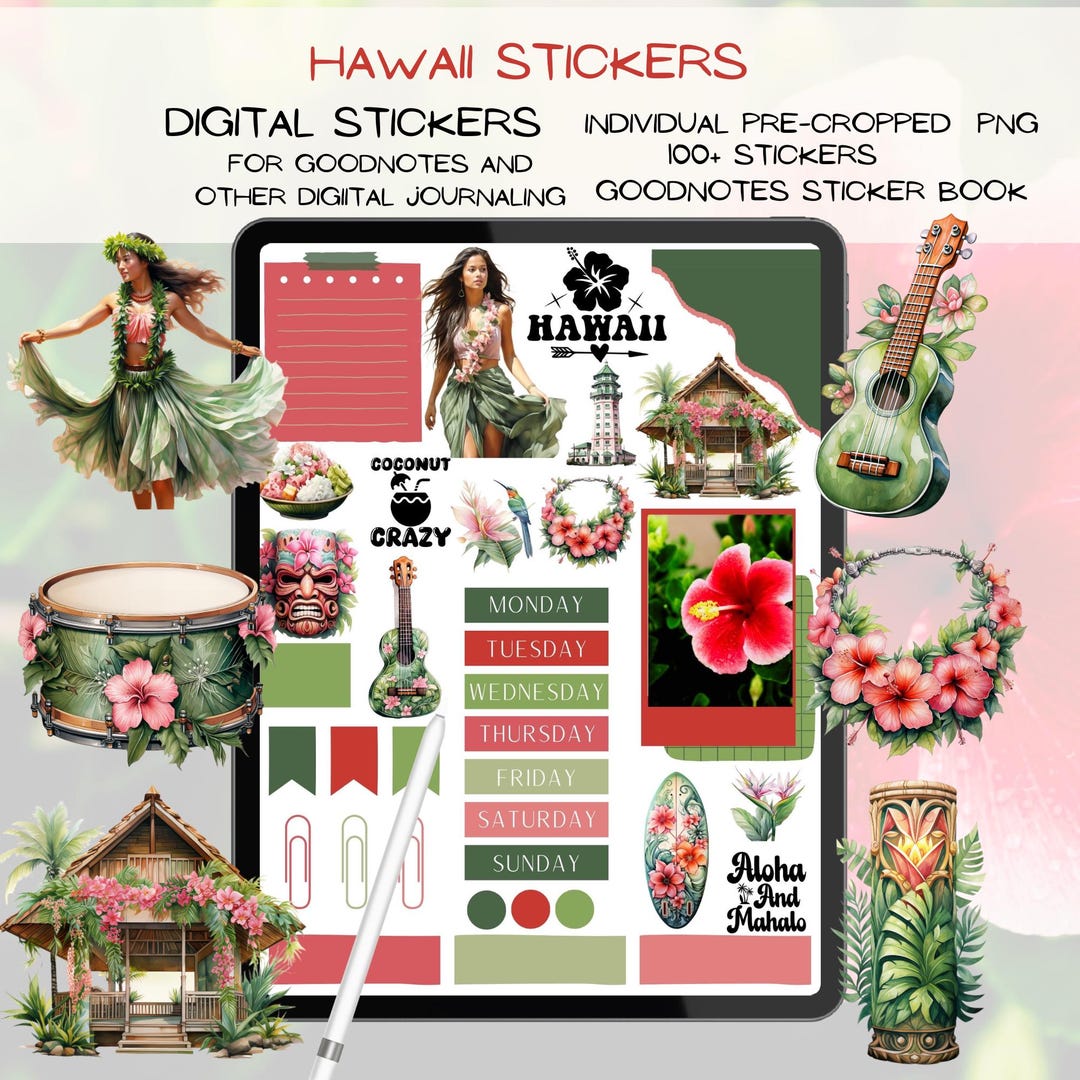 HAWAII GOODNOTES Stickers,hawaii Digital Stickers,hawaii Digital ...