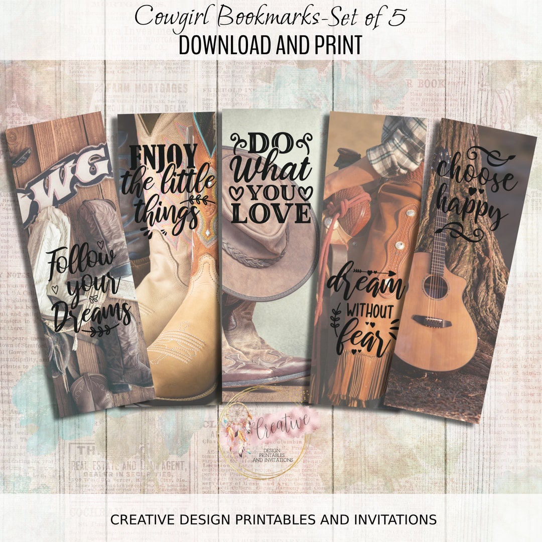 COWGIRL Printable BOOKMARKS Set of 5,instant Digital Download for Craft ...