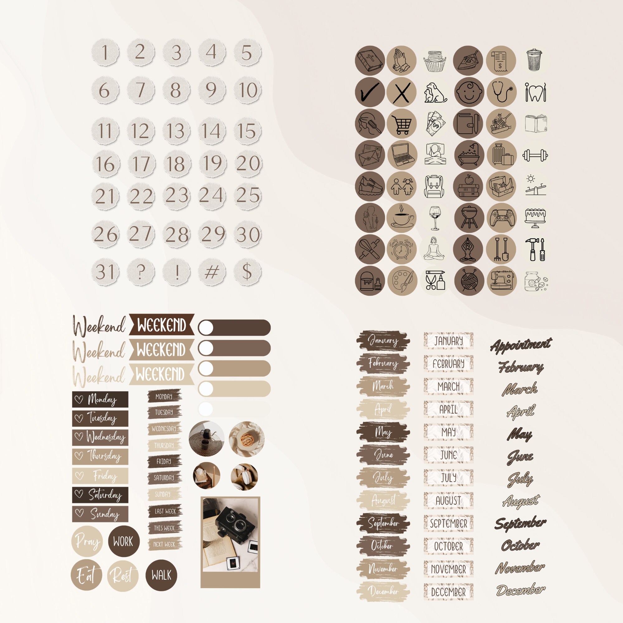 Brown and Beige AESTHETIC GOODNOTES STICKERS, Digital Stickers, Brown ...