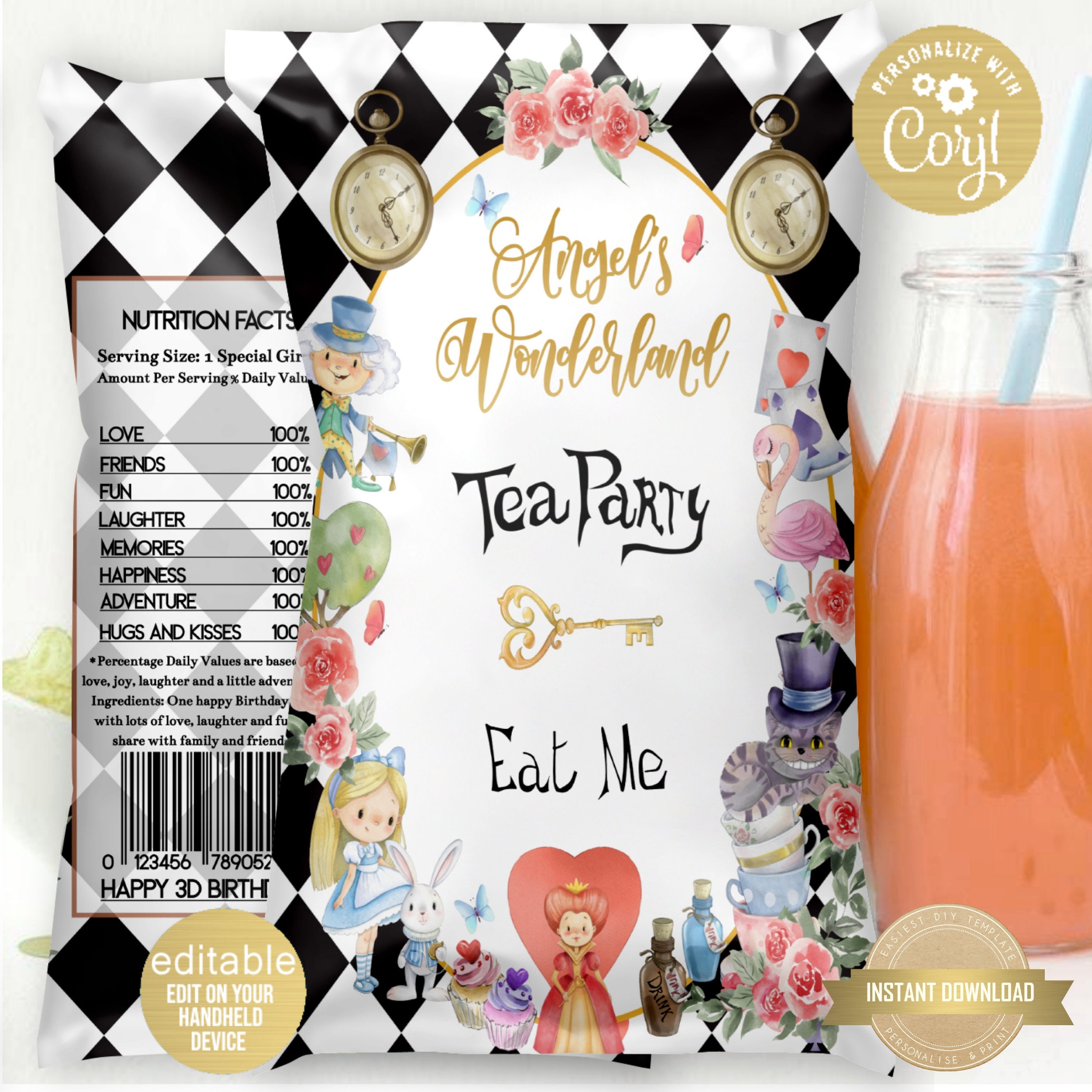 Editable ALICE IN WONDERLAND Chips Bag Alice in Wonderland - Etsy