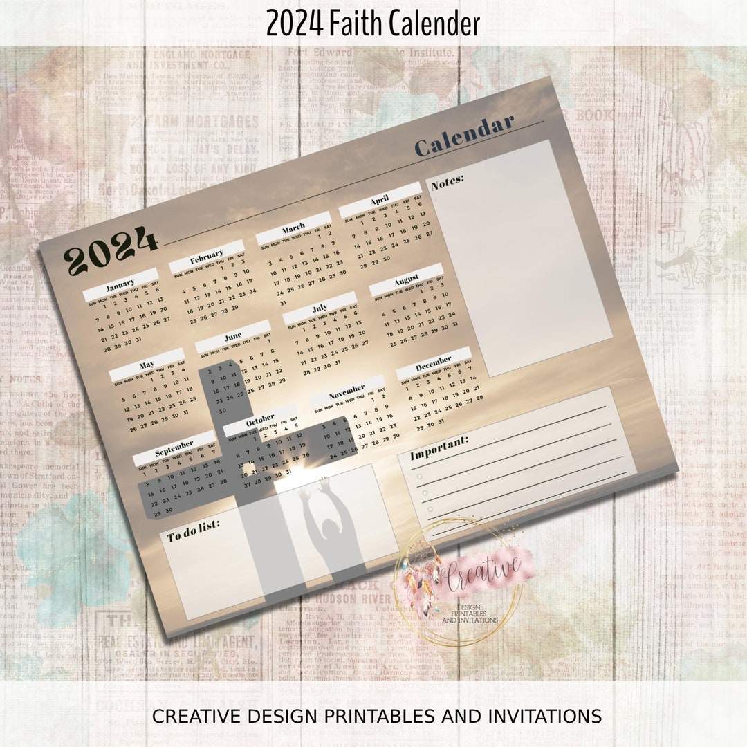 Minimal FAITH 2024 PRINTABLE CALENDAR Printable Landscape Horizontal ...