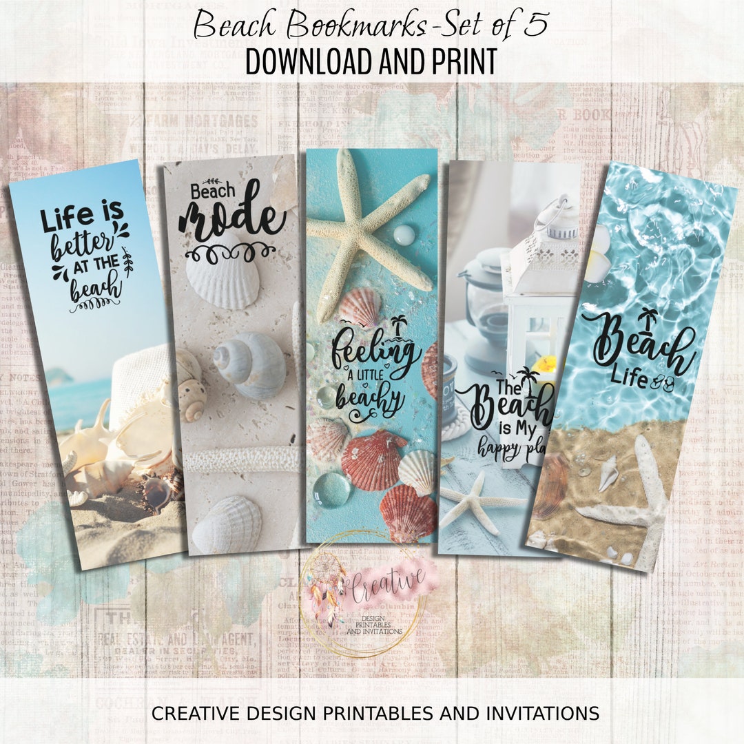 BEACH Printable BOOKMARKS Set of 5,instant Digital Download for Craft ...