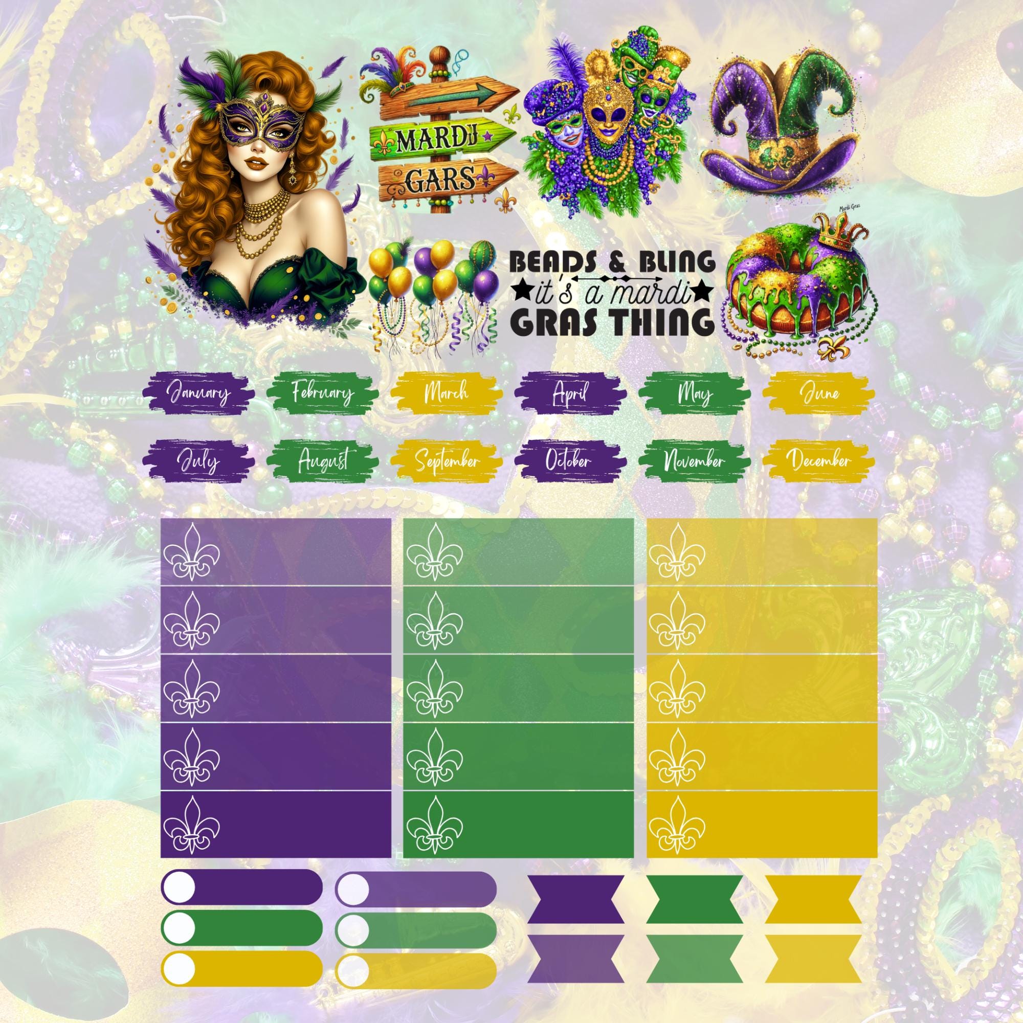 Mardi Gras Digital Stickers, Goodnotes Planner Stickers (PNG) - Etsy