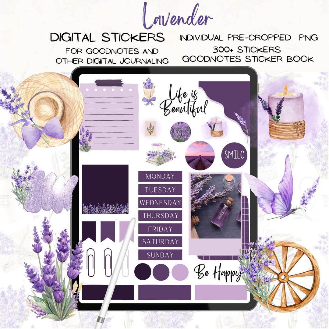 Lavender Purple Goodnotes Stickers, Digital Journaling (PDF & PNG) - Etsy