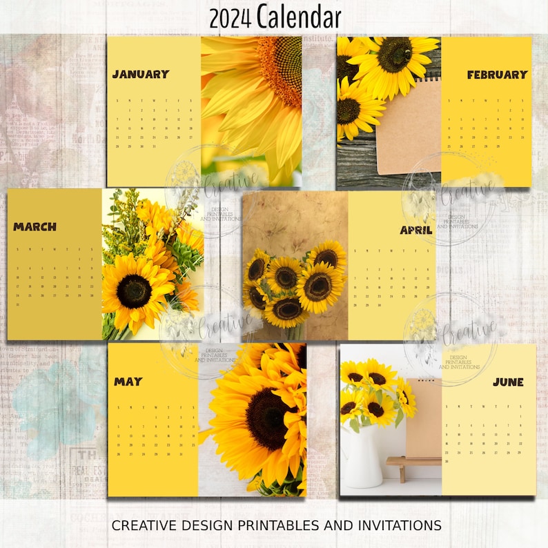 SUNFLOWER 2024 PRINTABLE CALENDAR Printable Landscape - Etsy