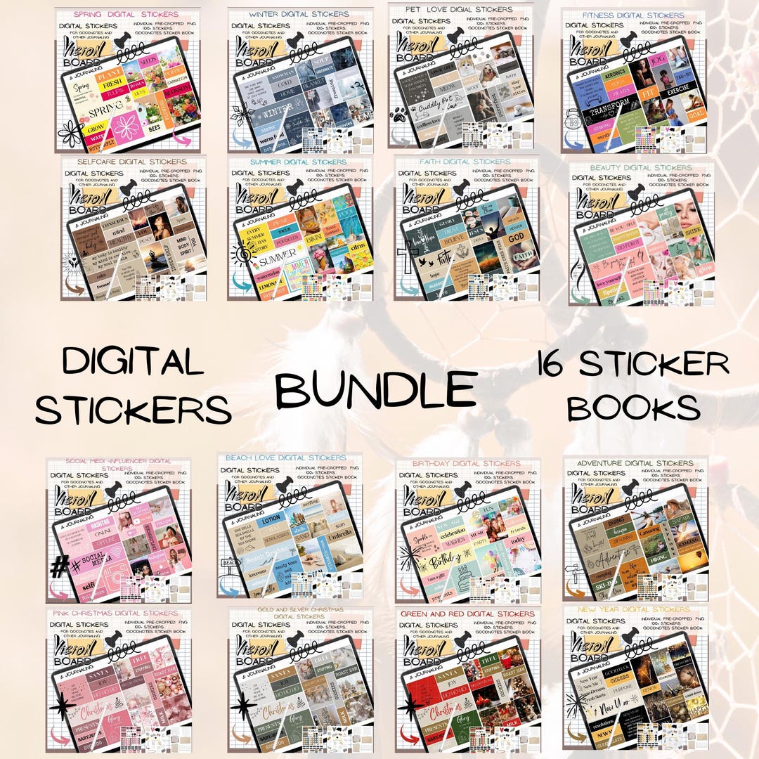 Digital Vision Board Sticker Bundle, Goodnotes Planner (PNG, Goodnotes ...