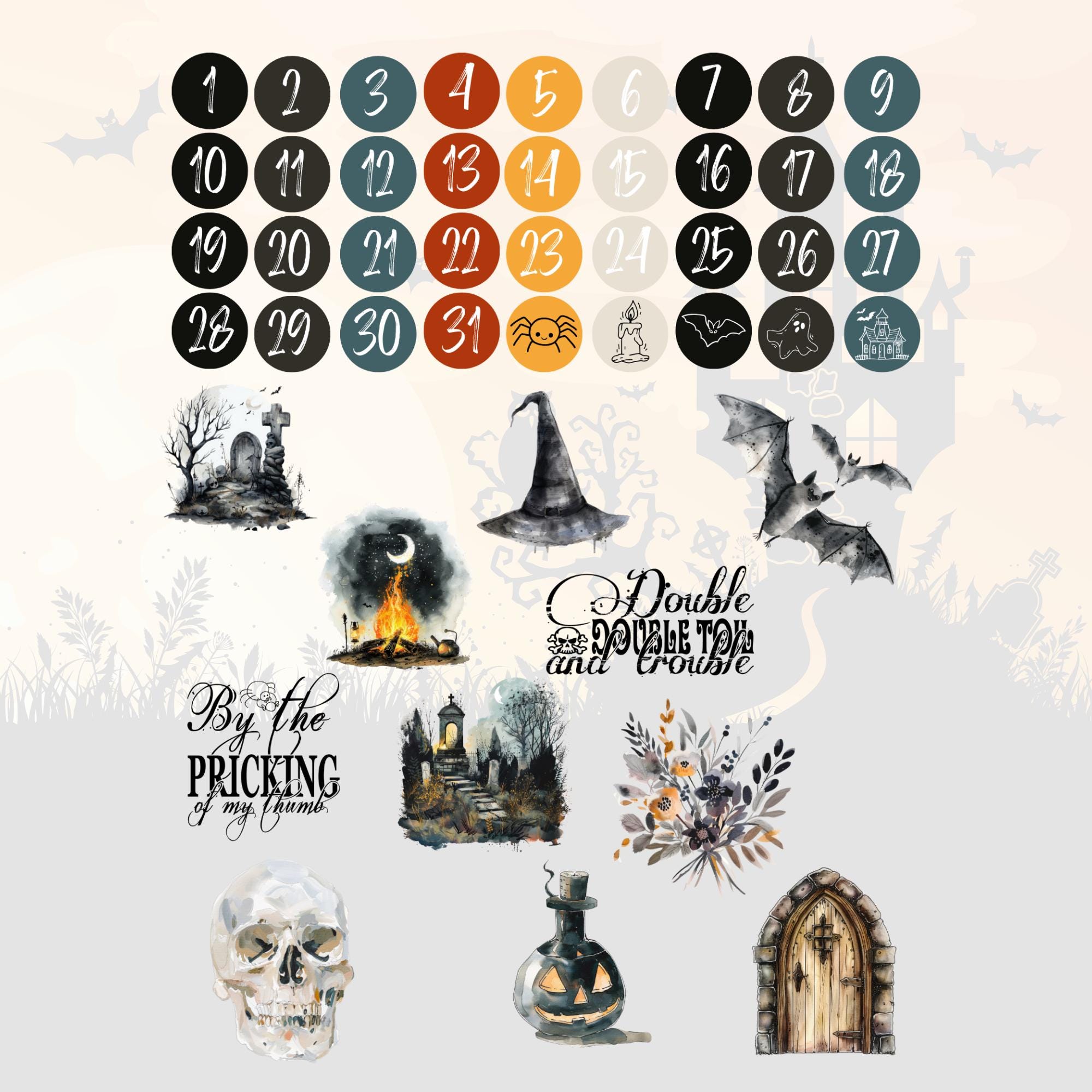 Halloween Goodnotes Stickers, Digital Journaling, iPad Planner (PNG) - Etsy