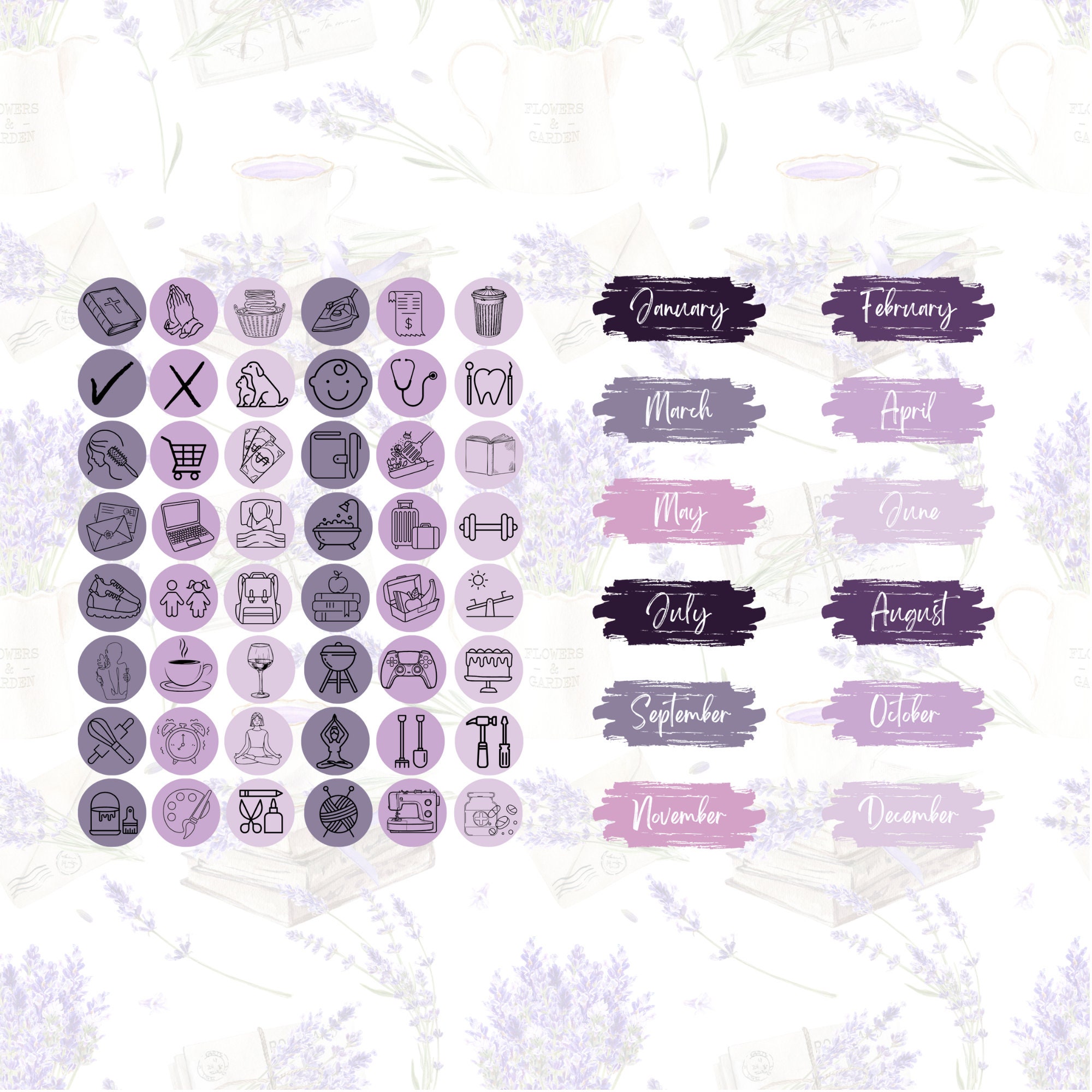Lavender Purple Goodnotes Stickers, Digital Journaling (PDF & PNG) - Etsy