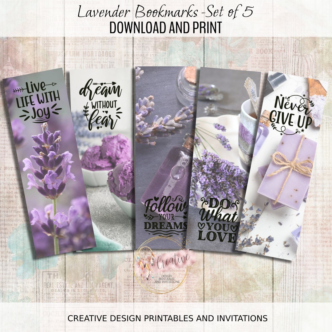 LAVENDER Printable BOOKMARKS Set of 5,instant Digital Download for ...