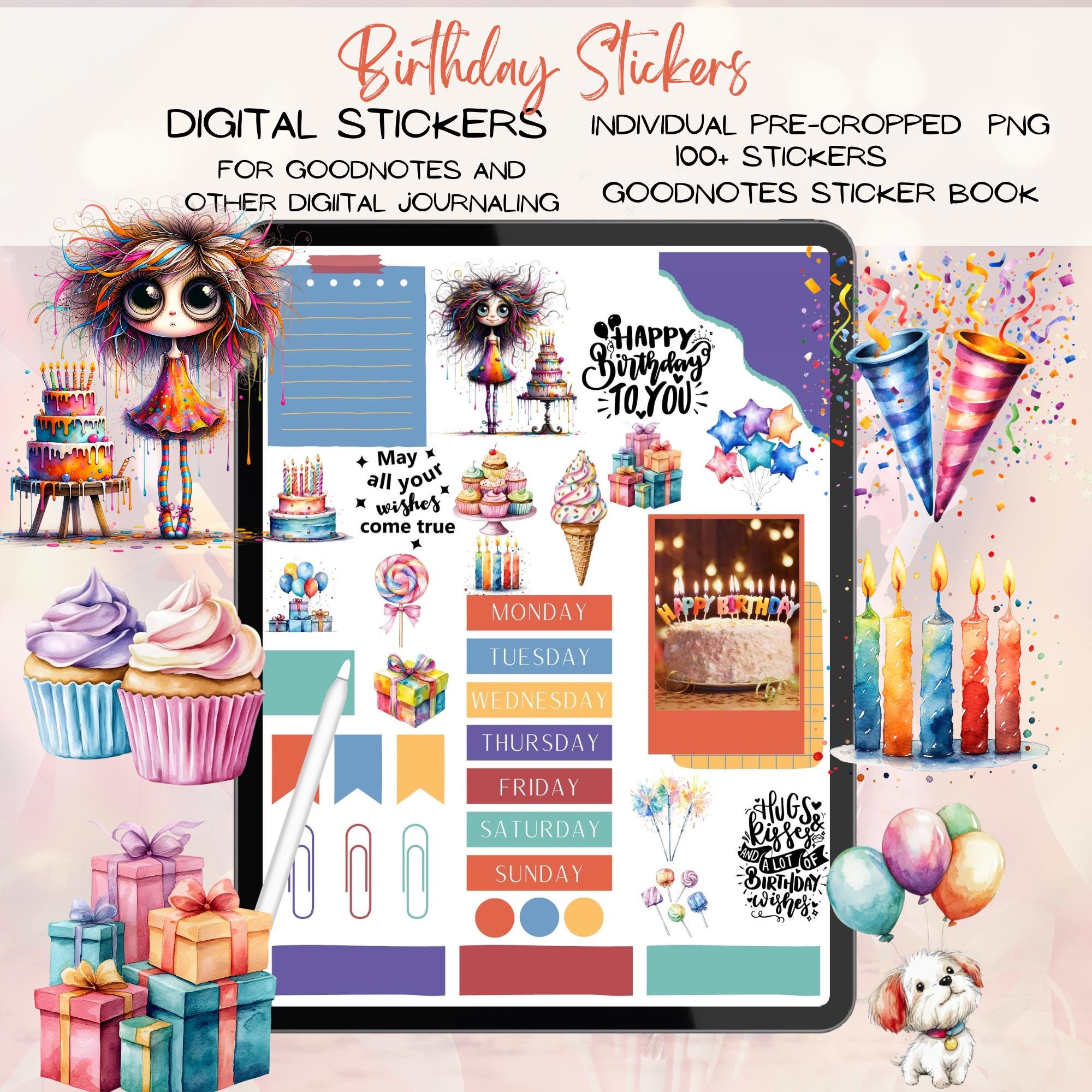 Birthday Goodnotes Stickers: Digital Planner Decorations (PNG ...