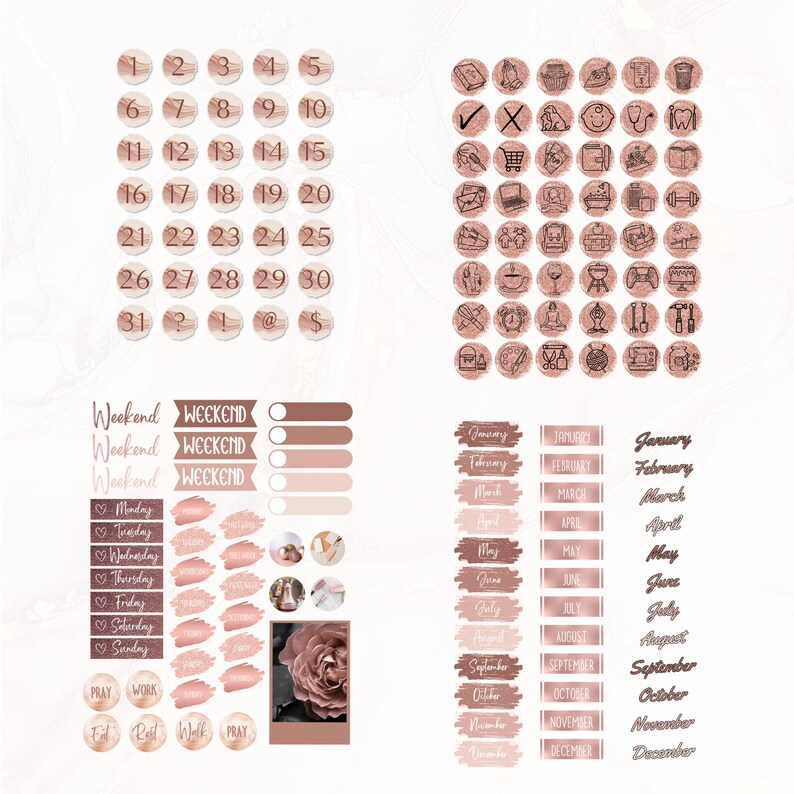 Rose Gold Goodnotes Stickers, Digital Planner, Journaling (PNG & PDF ...