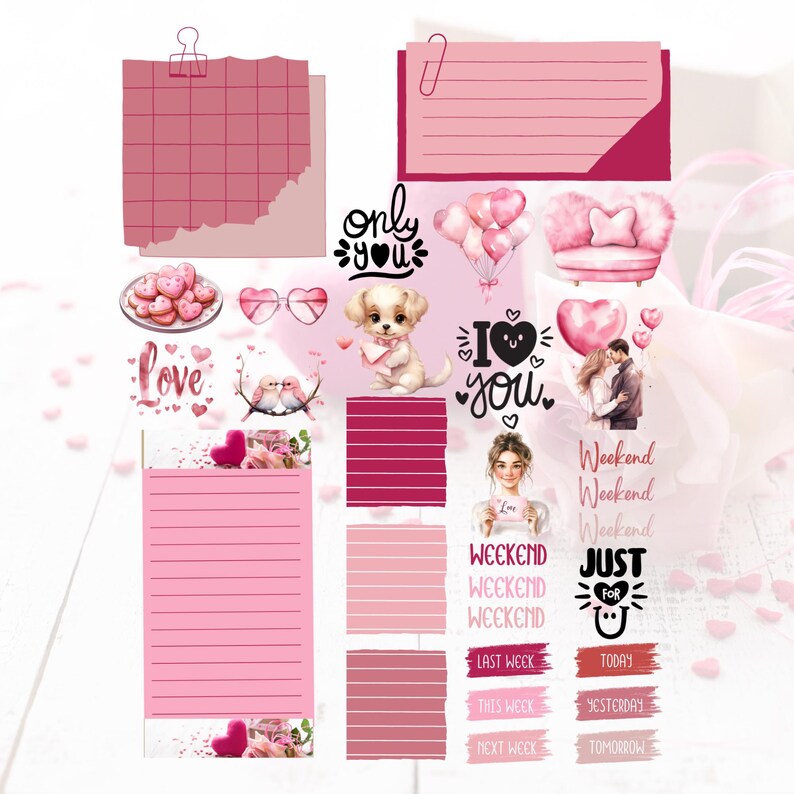 Pink VALENTINE GOODNOTES STICKERS, Love Digital Stickers, Valentine ...