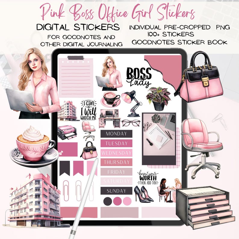 Pink Boss Girl Office Stickers, Goodnotes Planner (digital Download) - Etsy