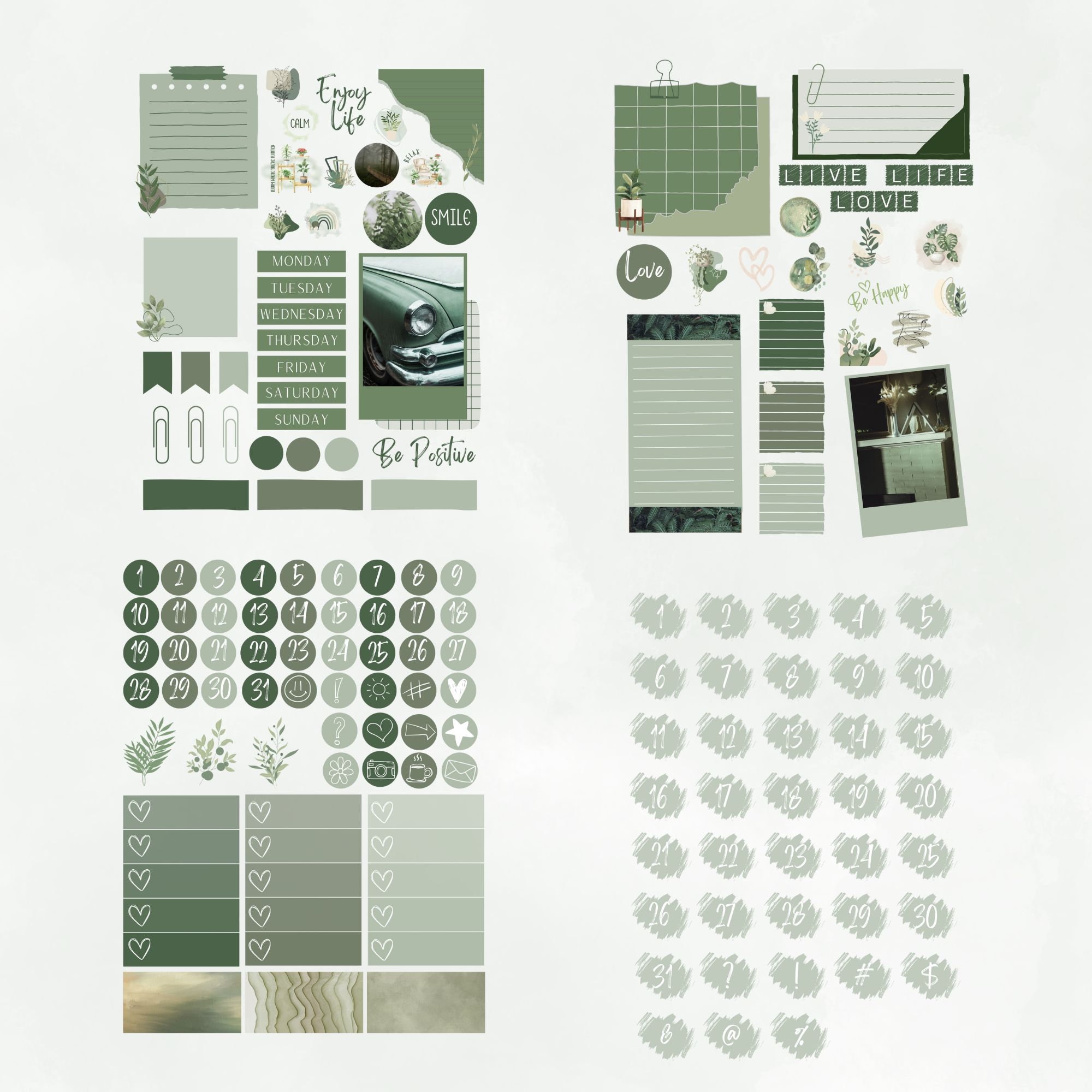 GREEN Aesthetic GOODNOTES STICKERS, Digital Stickers, Green Digital ...