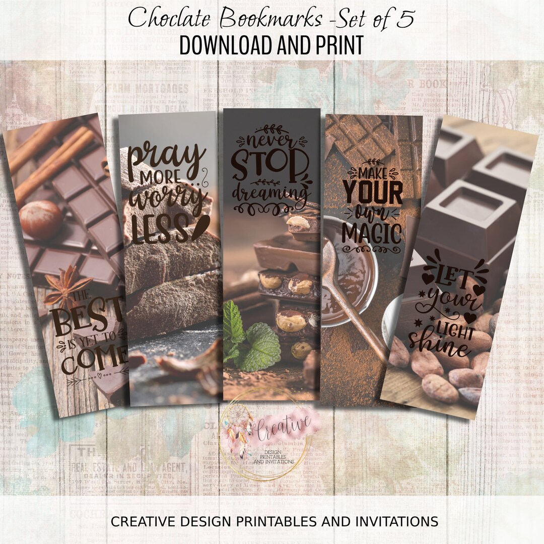 CHOCLATE Printable BOOKMARKS Set of 5,instant Digital Download for ...