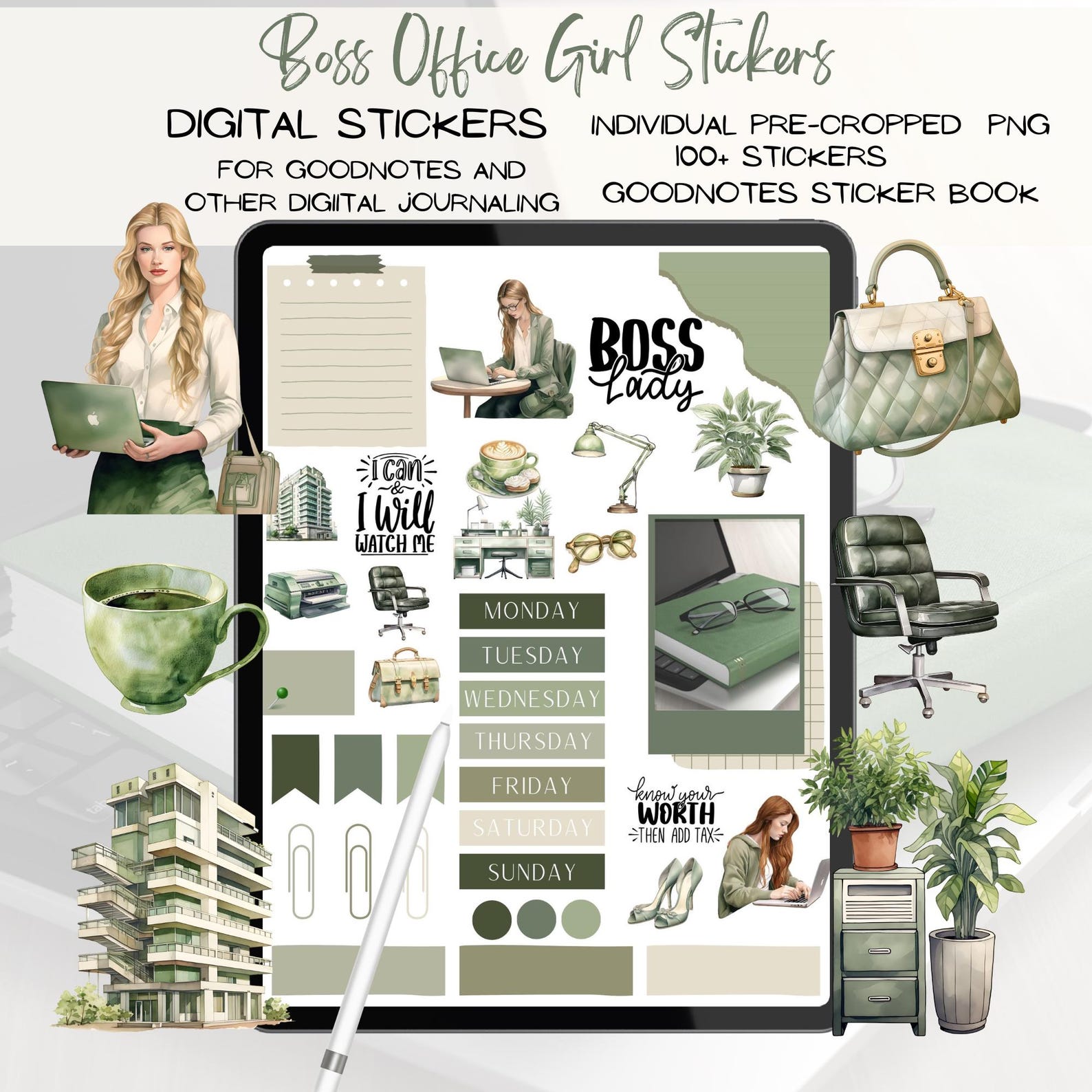 Boss Office Girl Digital Stickers, Goodnotes Planner (PNG) - Etsy
