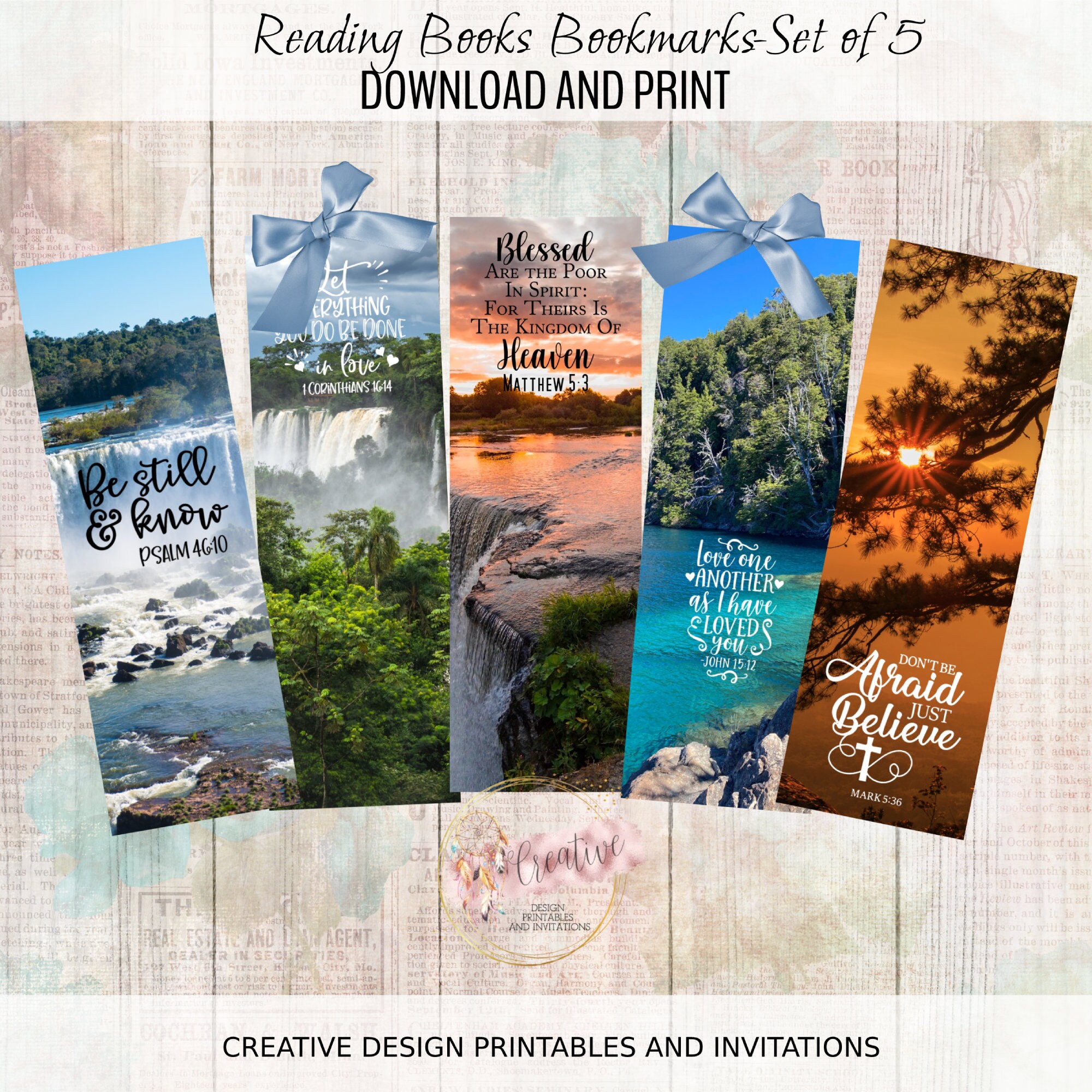 Nature Scenes Printable Bible Verses BOOKMARKS Set of 5,instant Digital ...