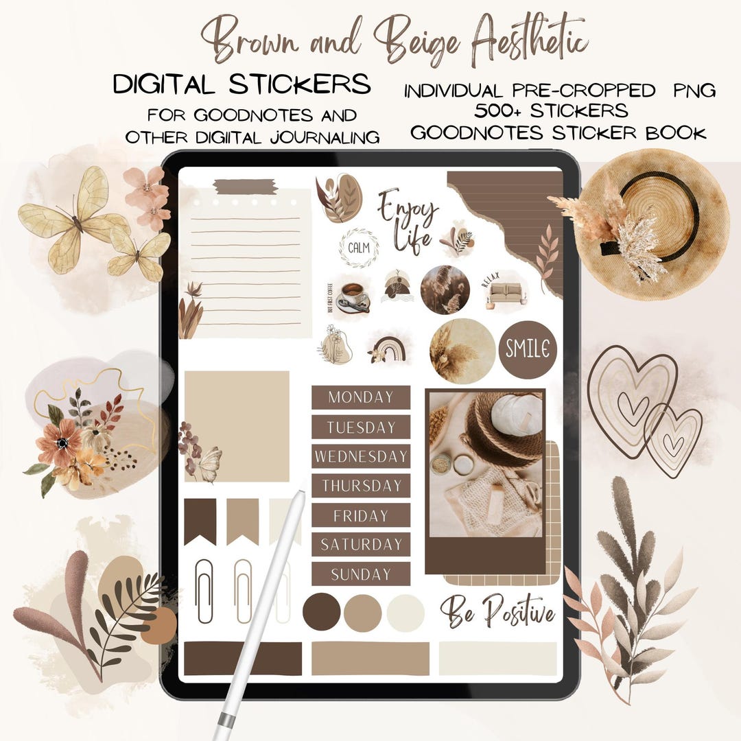 Brown and Beige AESTHETIC GOODNOTES STICKERS, Digital Stickers, Brown ...