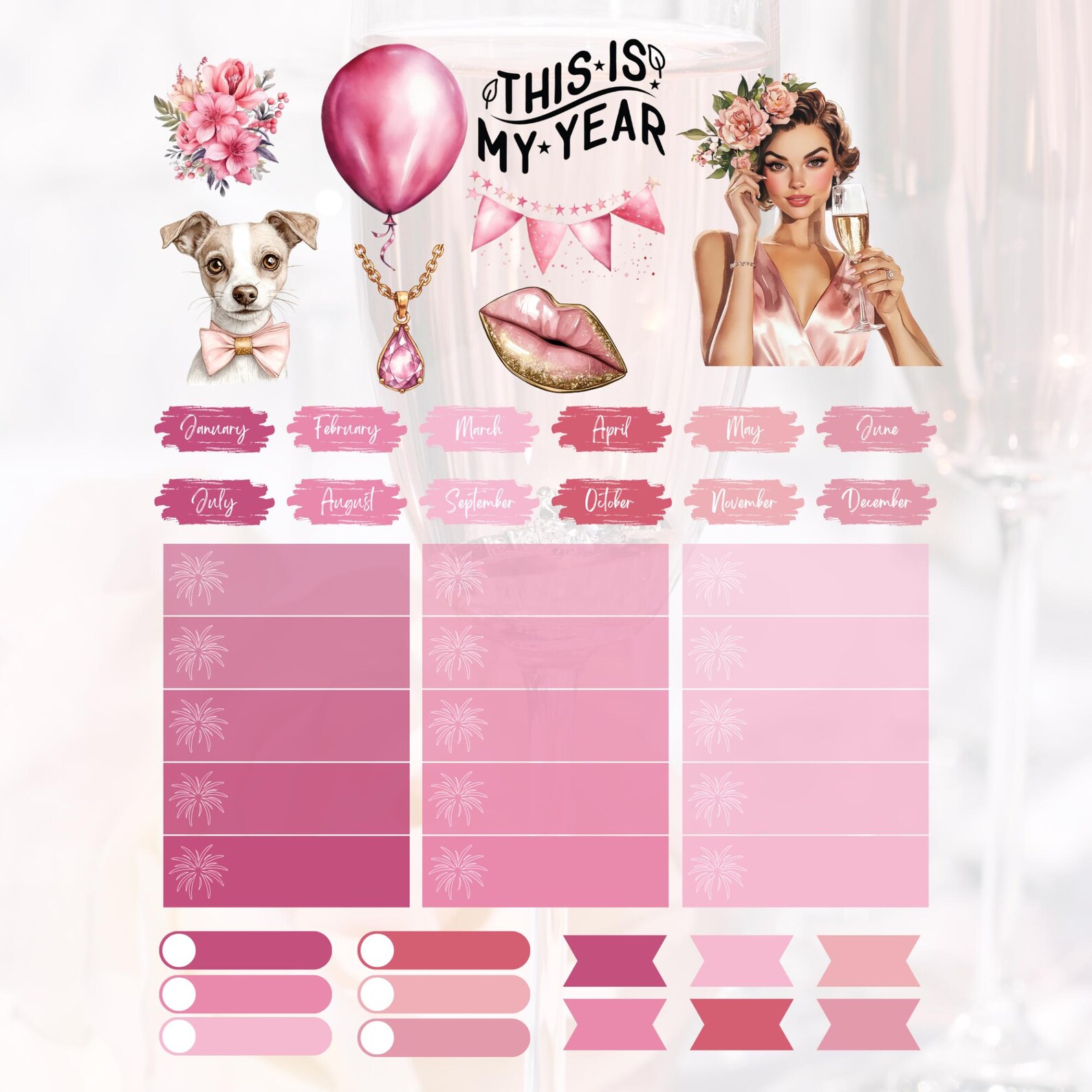 Pink New Year Goodnotes Stickers, Digital Planner (PNG) - Etsy