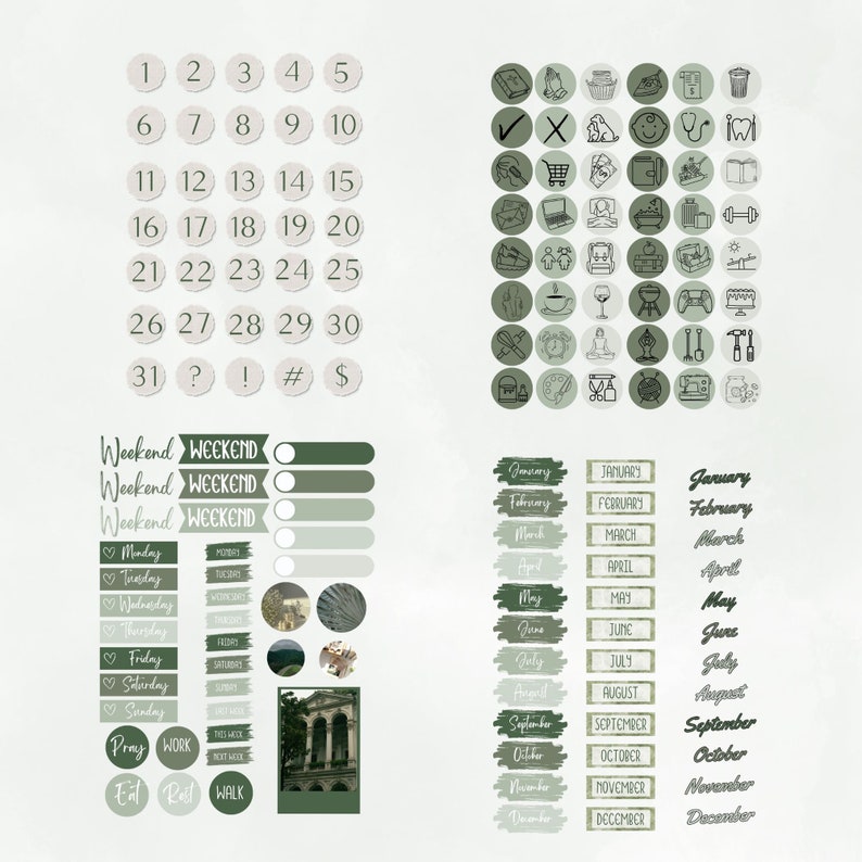 GREEN Aesthetic GOODNOTES STICKERS, Digital Stickers, Green Digital ...