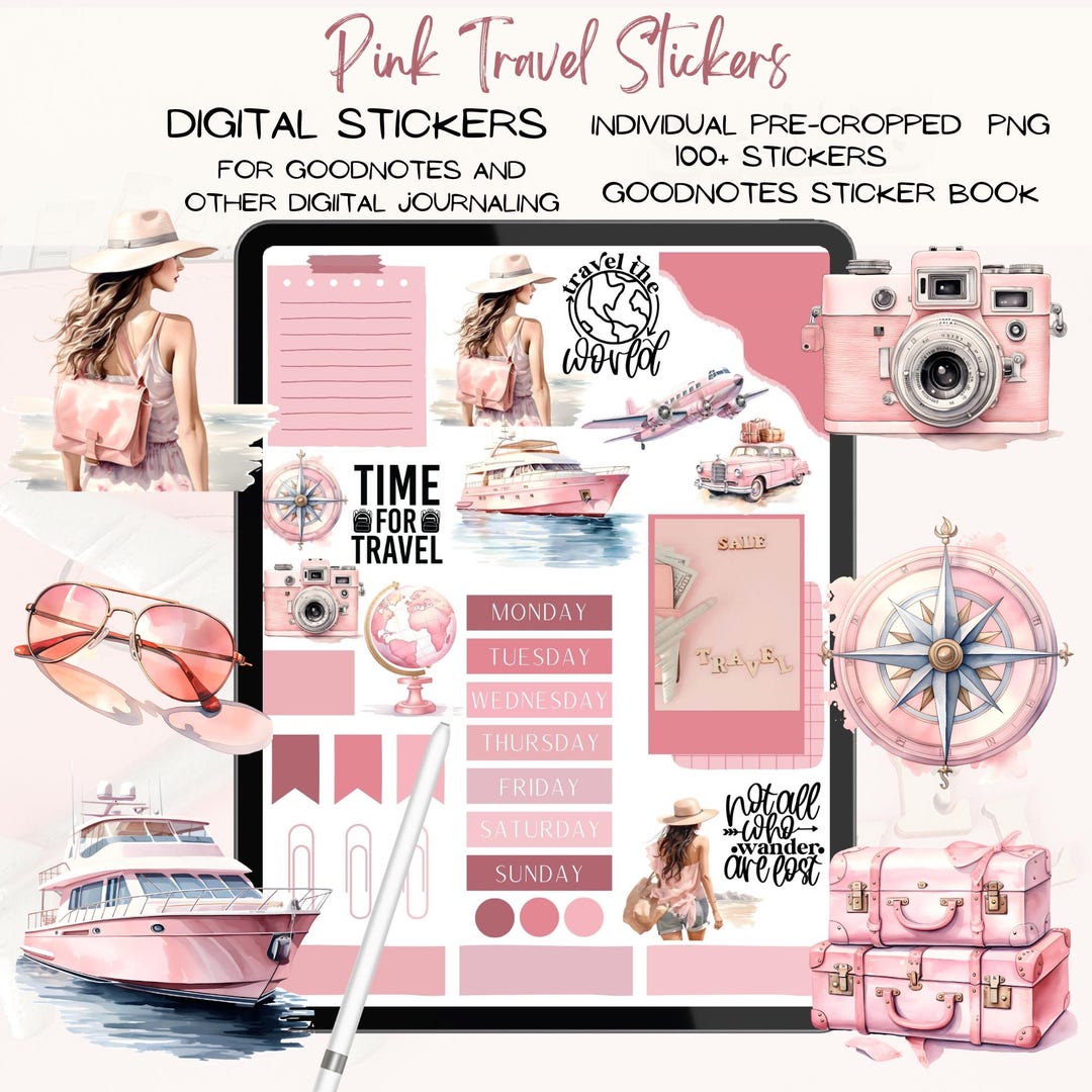 Pink TRAVEL GOODNOTES STICKERS, Travel Digital Stickers, Digital ...