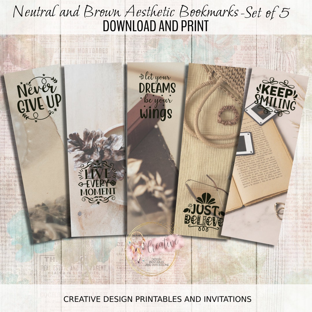 NEUTRAL and Beige AESTHETIC Printable BOOKMARKS Set of 5,instant ...