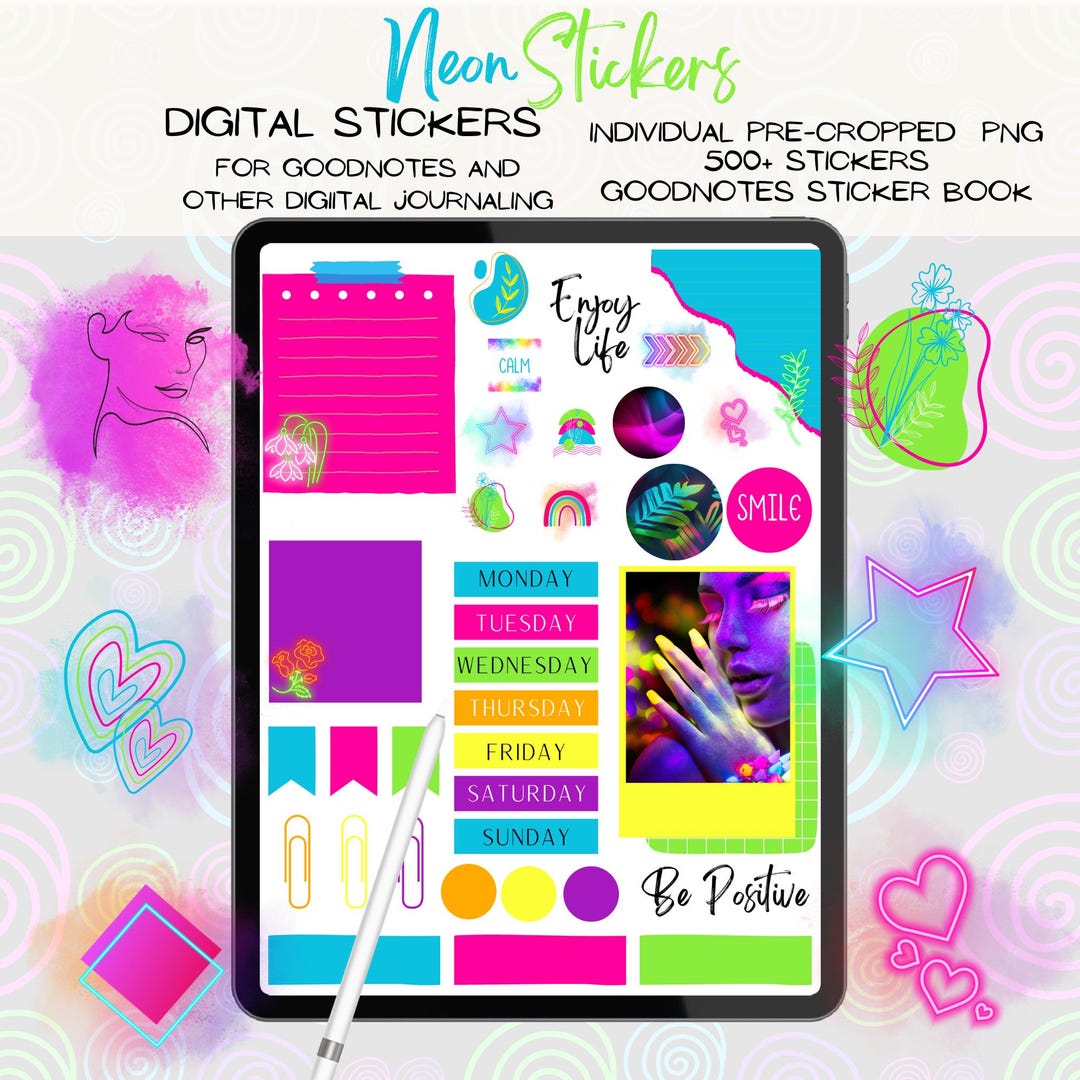 NEON GOODNOTES STICKERS, Digital Stickers, Neon Digital Stickers ...