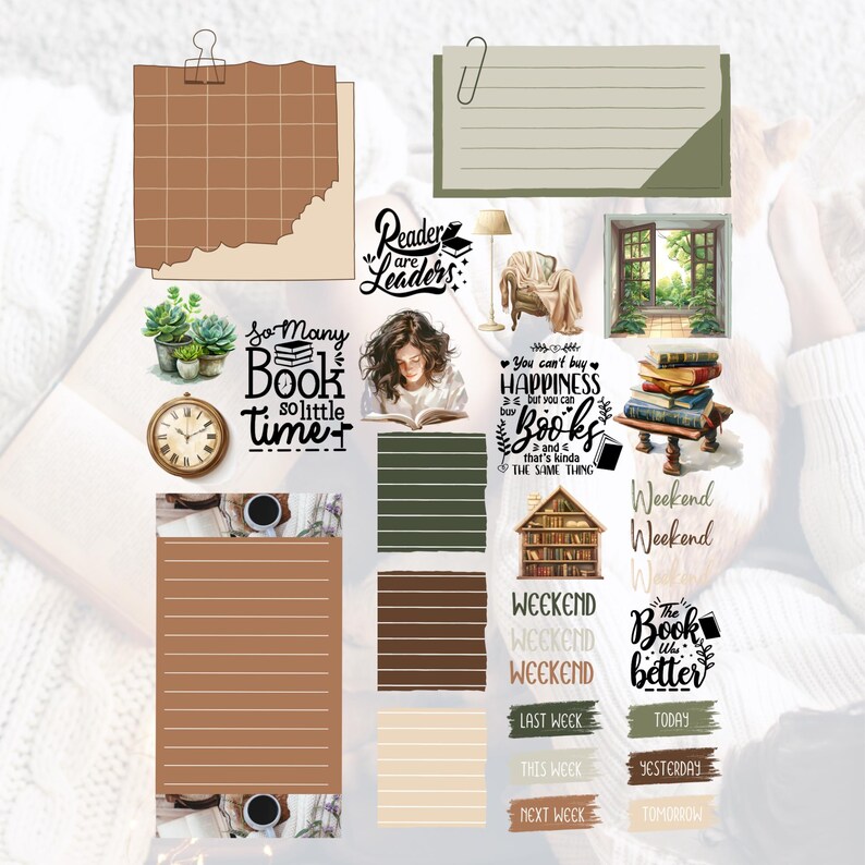 Reading and Relaxing Digital Stickers, Goodnotes Planner (PNG) - Etsy