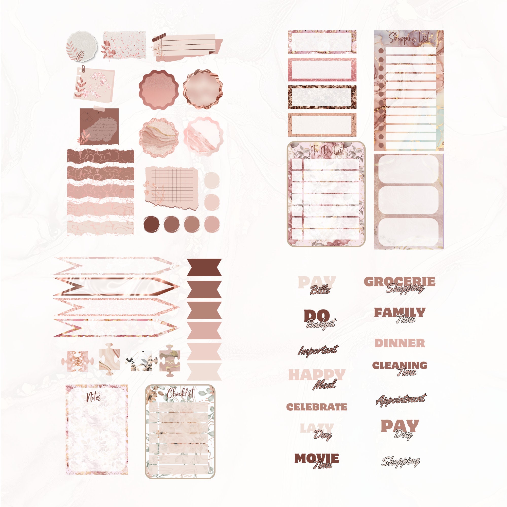 Rose Gold Goodnotes Stickers, Digital Planner, Journaling (PNG & PDF ...