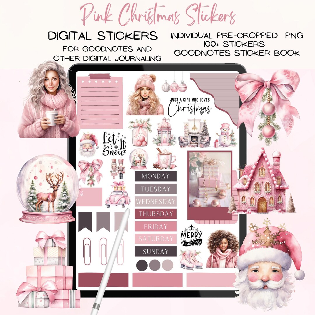 Pink CHRISTMAS GOODNOTES STICKERS, Digital Stickers, Christmas Digital ...