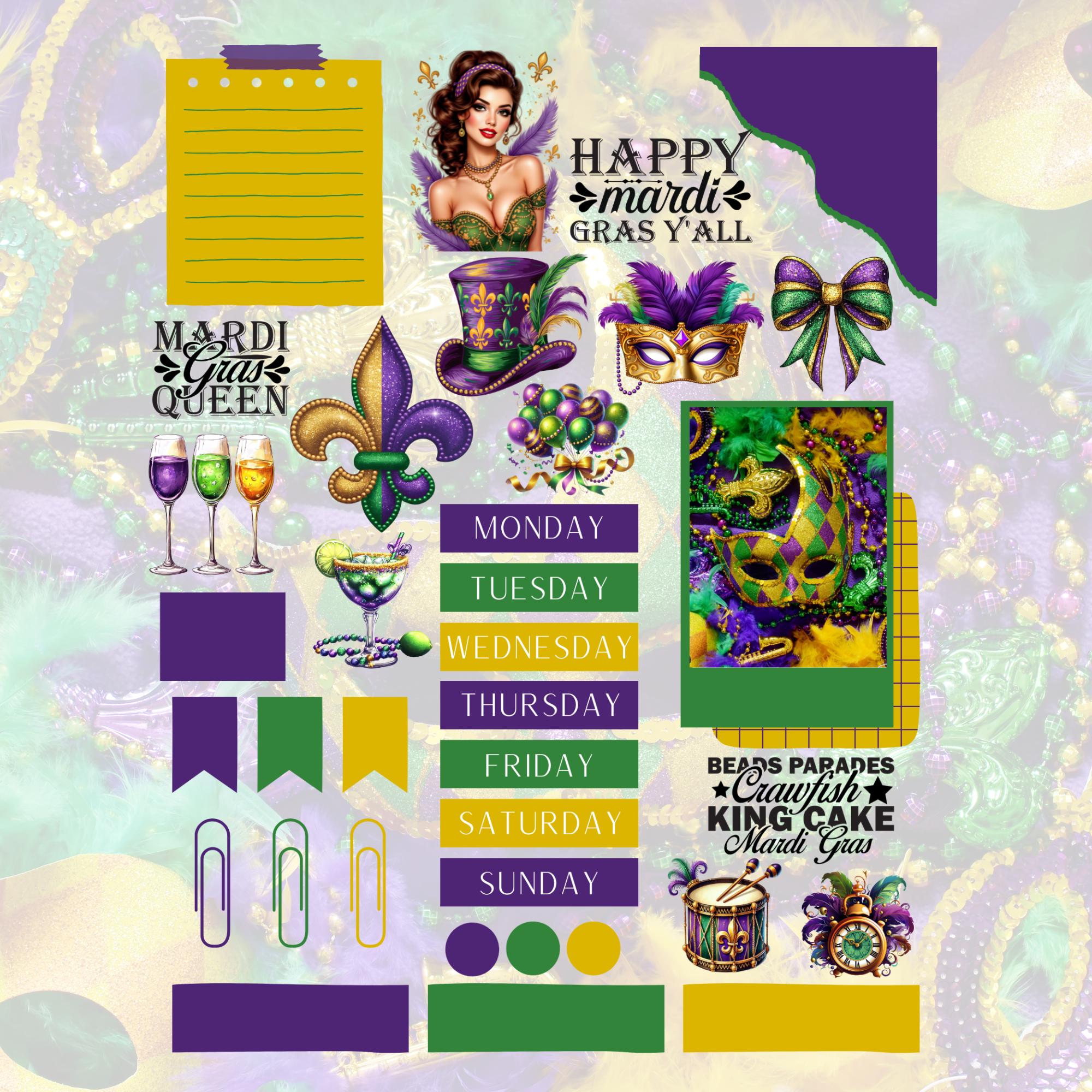 Mardi Gras Digital Stickers, Goodnotes Planner Stickers (PNG) - Etsy