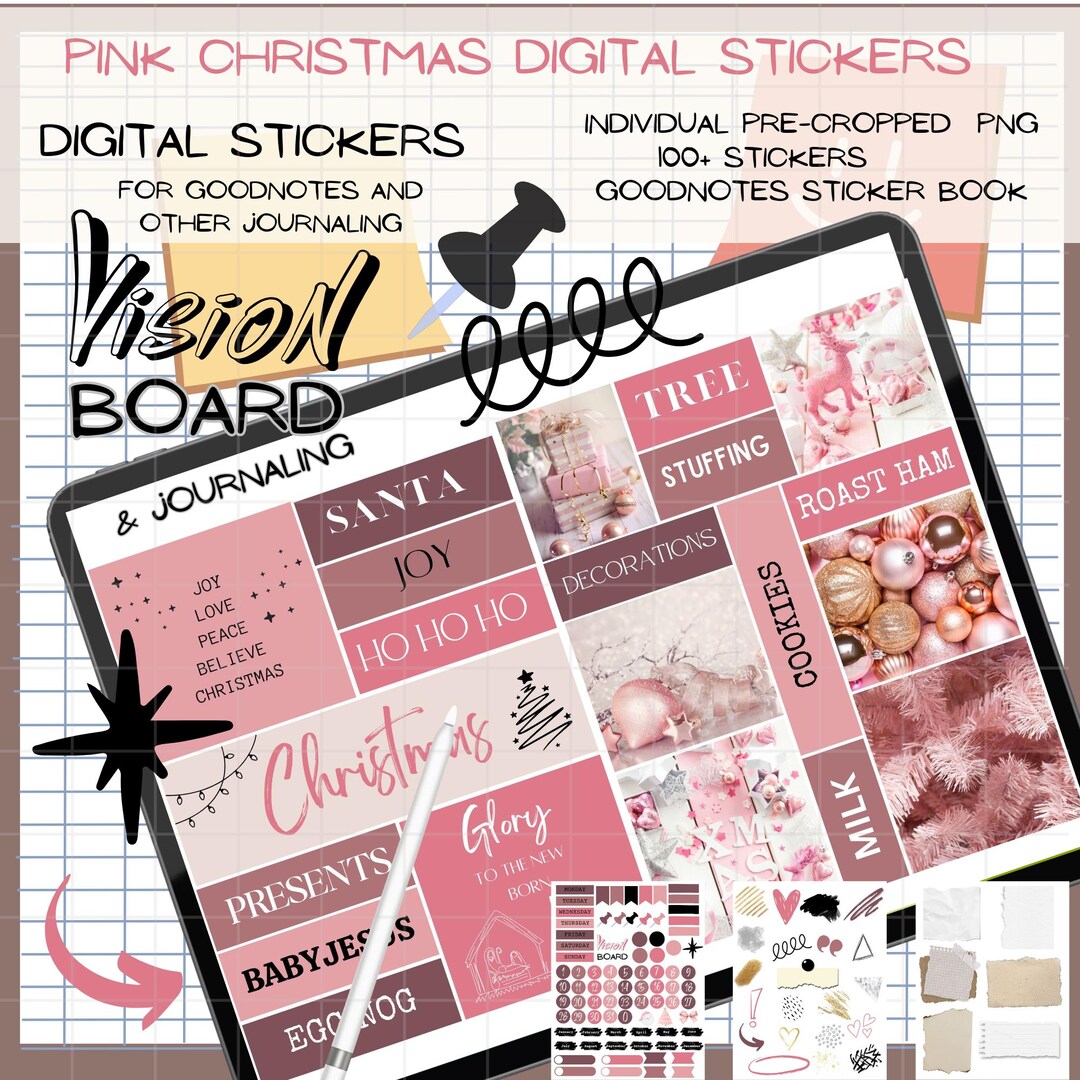 Pink CHRISTMAS GOODNOTES Stickers,digital Journaling Stickers, Digital ...