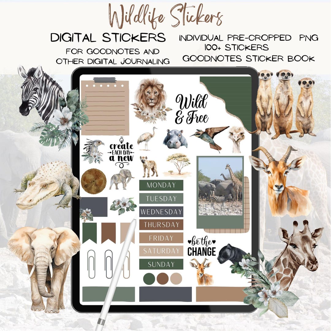 Wildlife Stickers, Digital Planner, Goodnotes, iPad (PNG) - Etsy