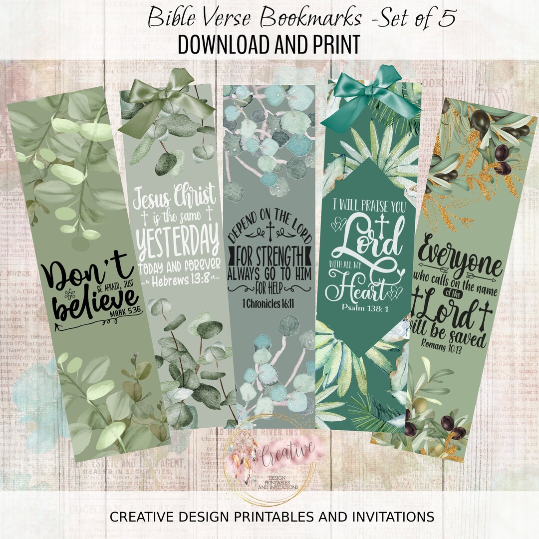 Greenery Printable Bible Verses Bookmarks Set of 5instant - Etsy
