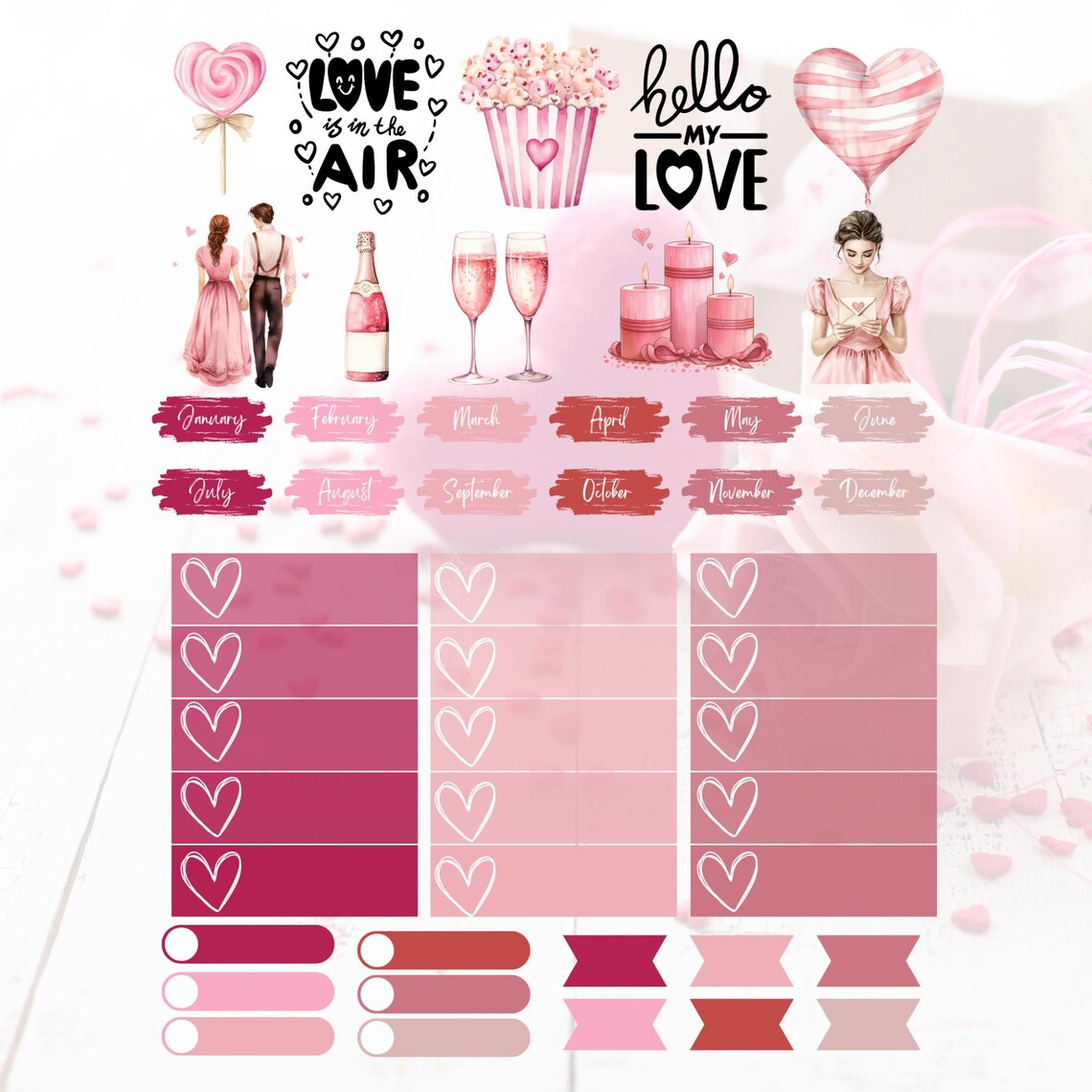 Pink Valentine Goodnotes Stickers, Love Digital Planner Stickers (PNG ...