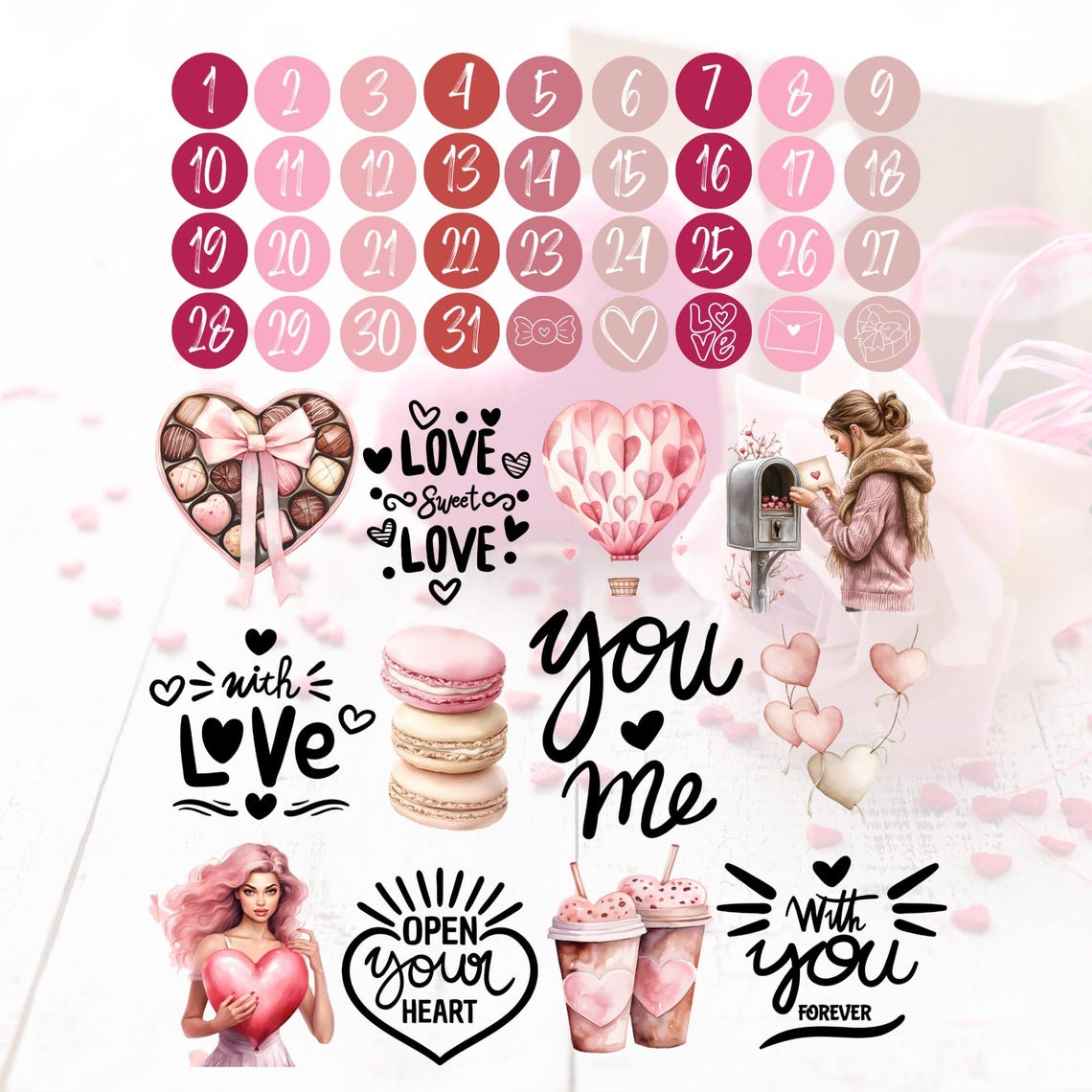 Pink VALENTINE GOODNOTES STICKERS, Love Digital Stickers, Valentine ...