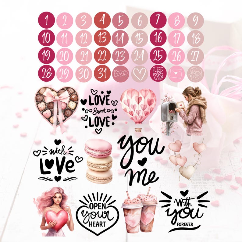 Pink Valentine Goodnotes Stickers, Love Digital Planner Stickers (PNG ...