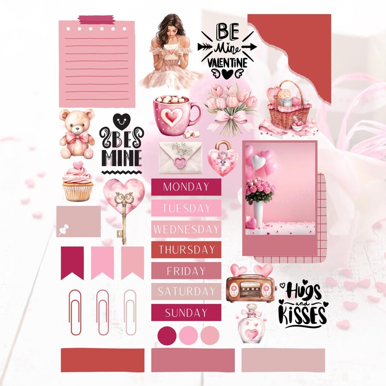 Pink VALENTINE GOODNOTES STICKERS, Love Digital Stickers, Valentine ...