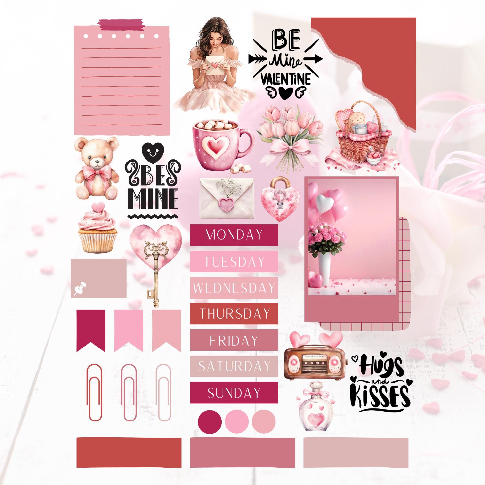 Pink VALENTINE GOODNOTES STICKERS, Love Digital Stickers, Valentine ...